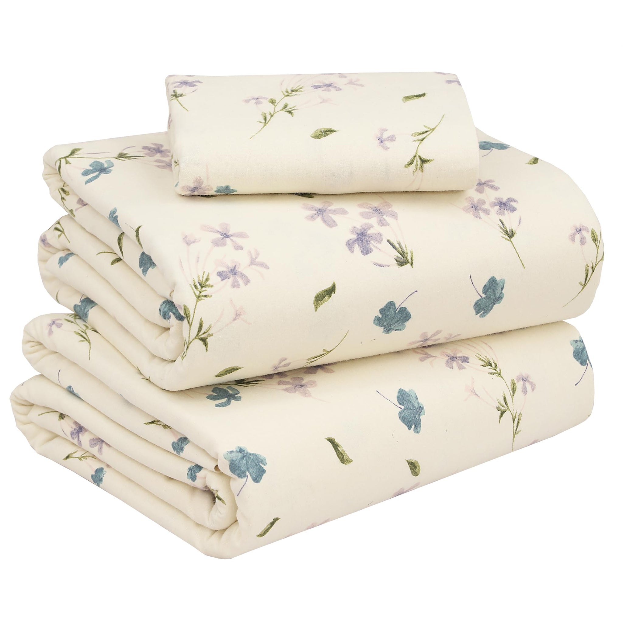Ruvanti Floral Flannel Sheets Set – 100% Cotton, Ultra Soft, Warm ...